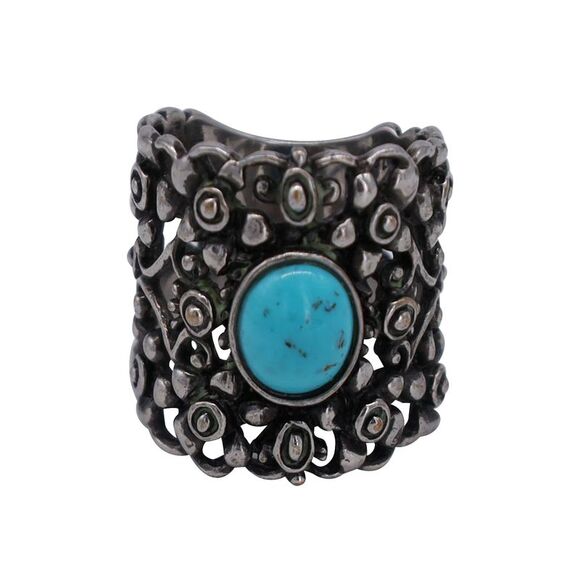 Gucci | Jewelry | Gucci Turquoise Filigree Wide Ring In Silver Metal ...